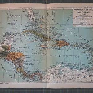 1928 Vintage Map of the Caribbeans - Etsy