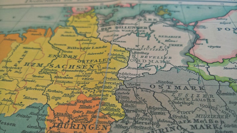 1908 Vintage Map of Germany in 10th Century - Etsy