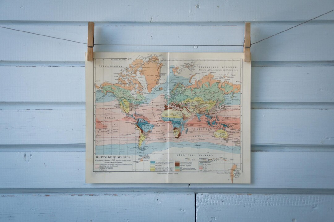 1907 Vintage World Climate Map - Etsy