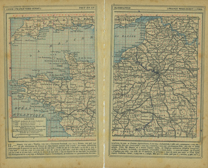 1920s Vintage Northwest France Map | Etsy