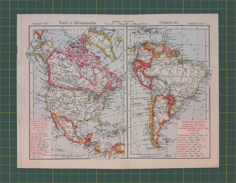 1936 Vintage Map of the Americas - Etsy