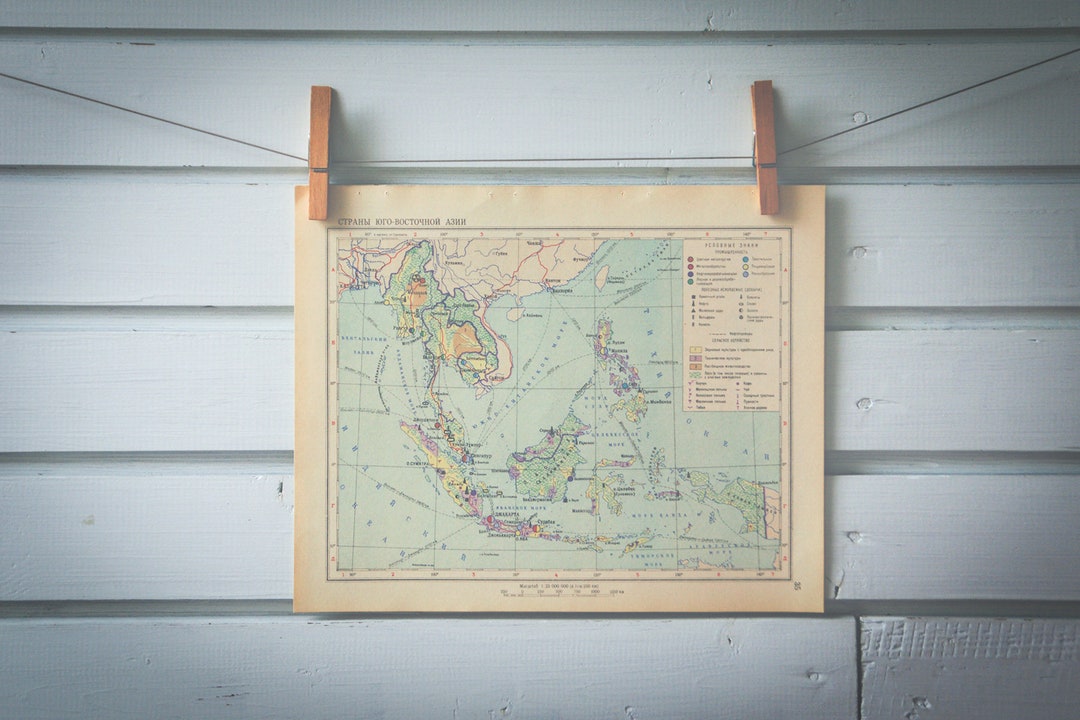 1956 Vintage Map of Southeast Asia - Etsy