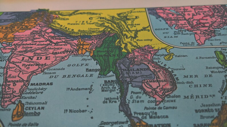 1956 Vintage Map of India & Southeast Asia - Etsy