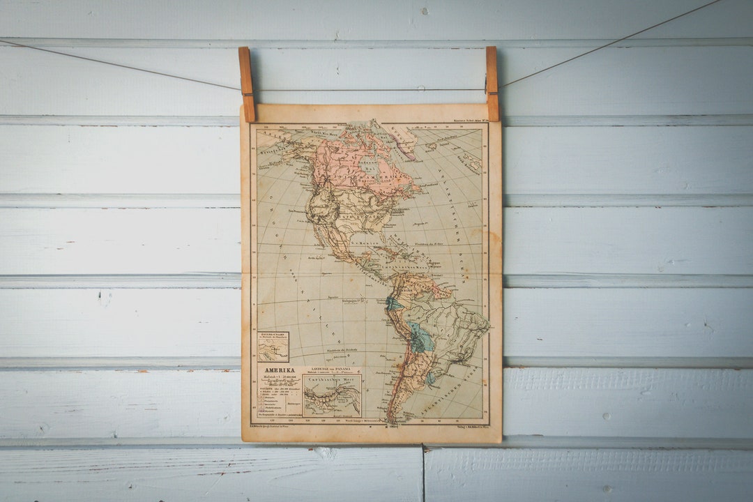 1897 Vintage Map of the Americas - Etsy