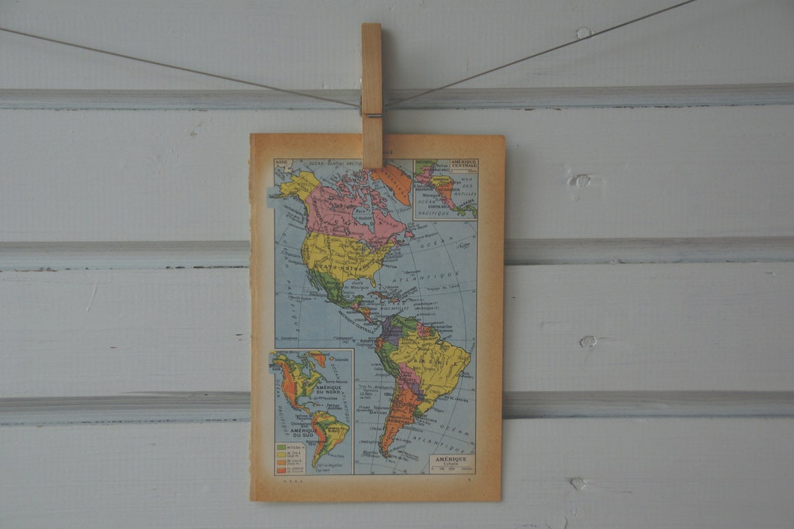 1956 Vintage Map of the Americas - Etsy