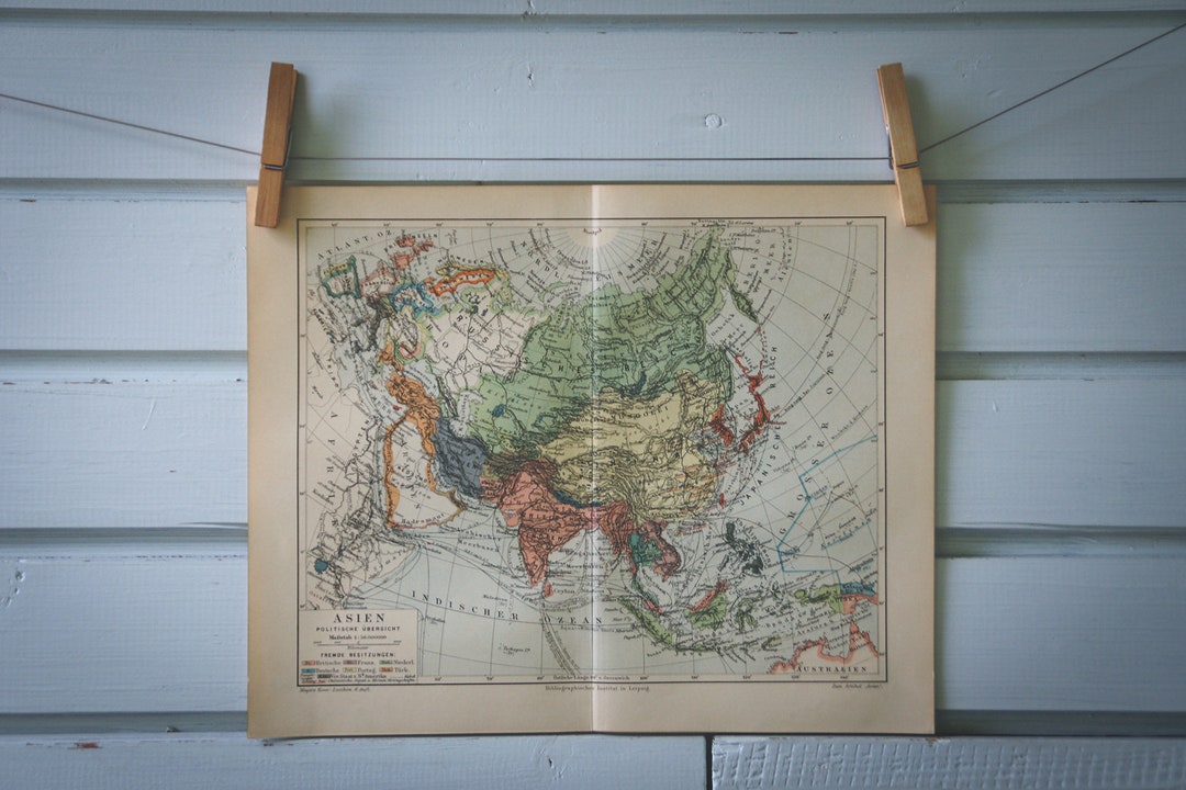 1907 Vintage Map of Asia - Etsy