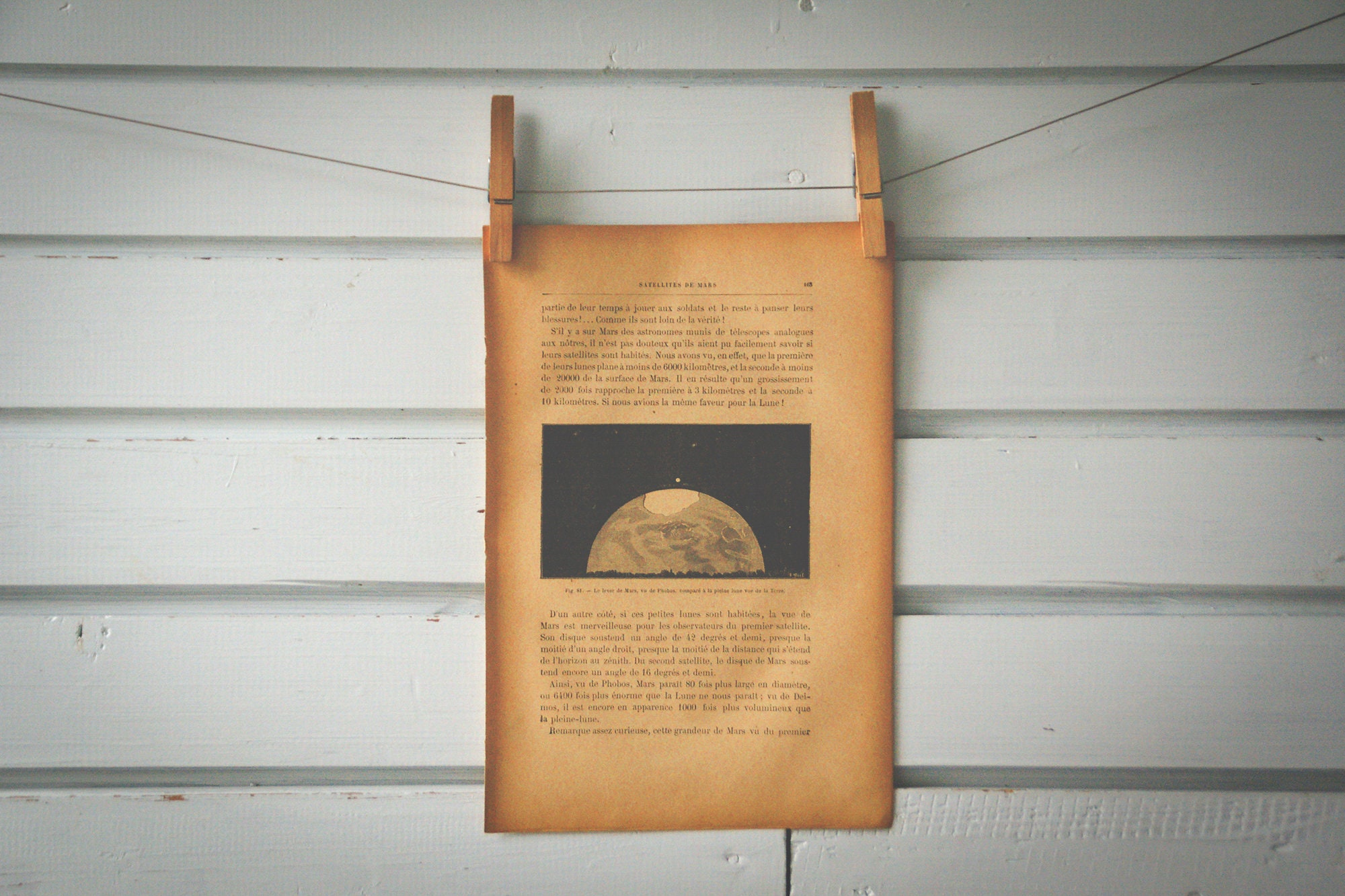 1884 Vintage Phobos & Moon Size Comparison Illustration