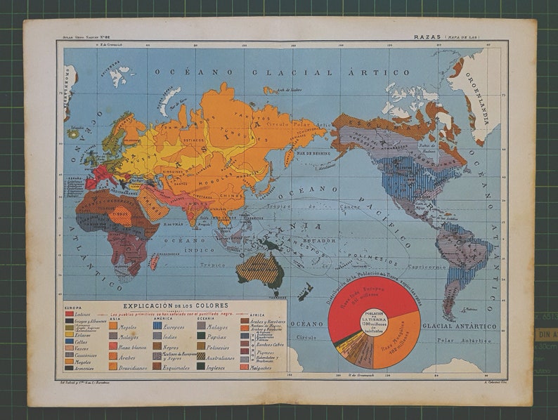 1916 Vintage World Demography Map - Etsy