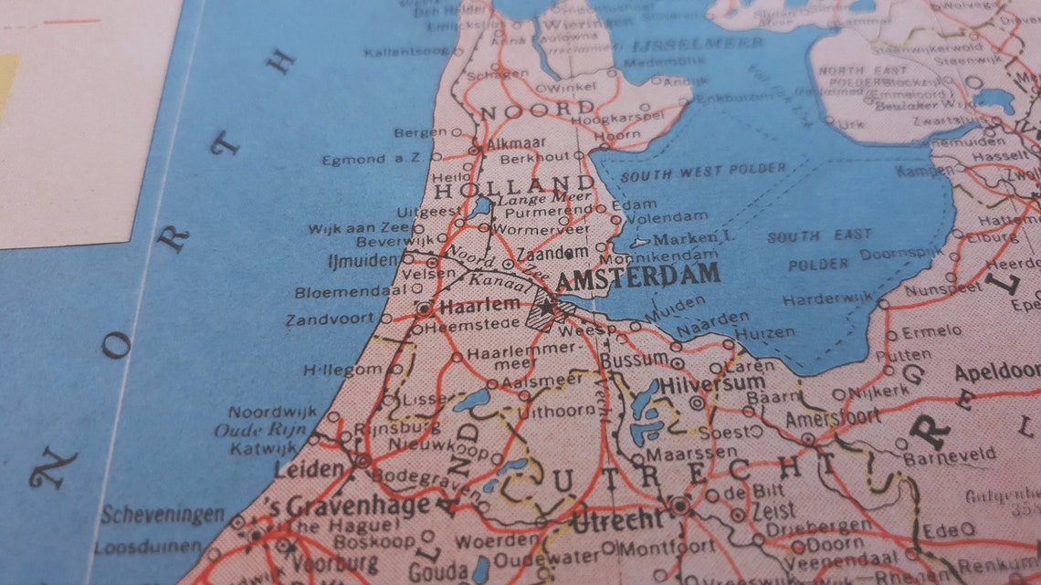 1954 Vintage Netherlands & Belgium Map - Etsy