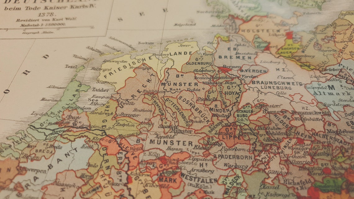 1907 Vintage Map of Germany in 14th Century | Etsy
