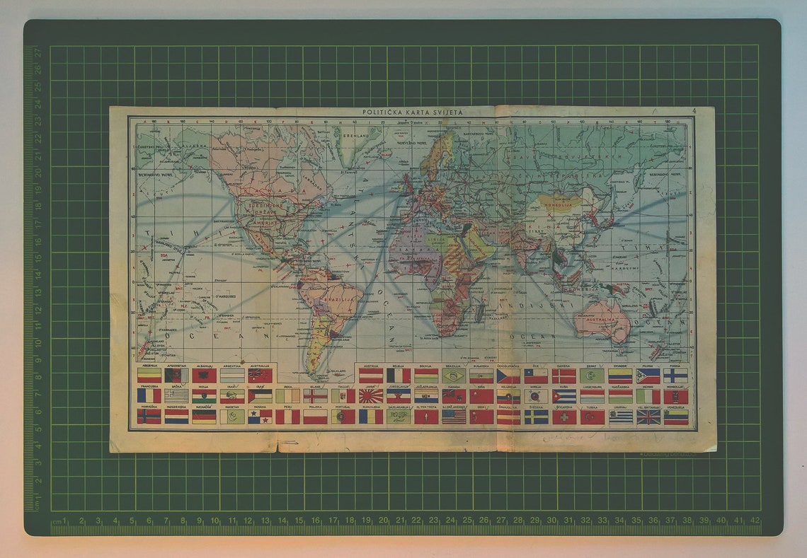 1951 Vintage World Map - Etsy