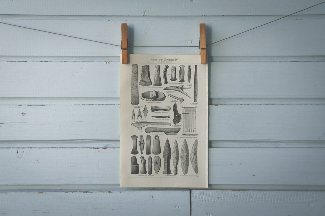 1907 Vintage Neolithic Tools Lithograph Illustration - Etsy