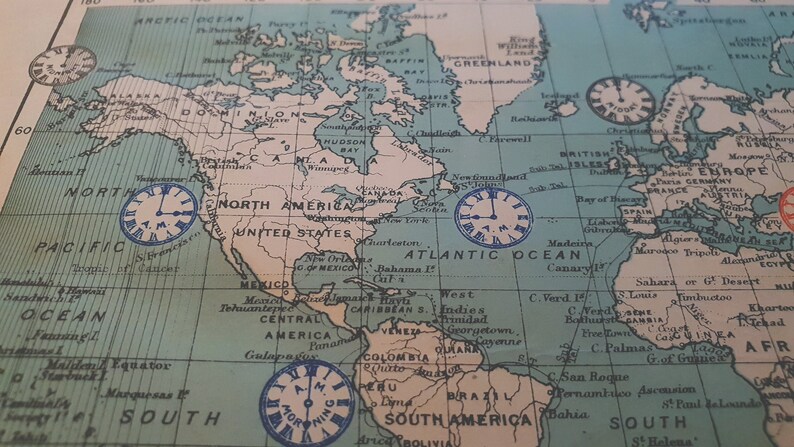 1901 Vintage World Time Zones Map - Etsy
