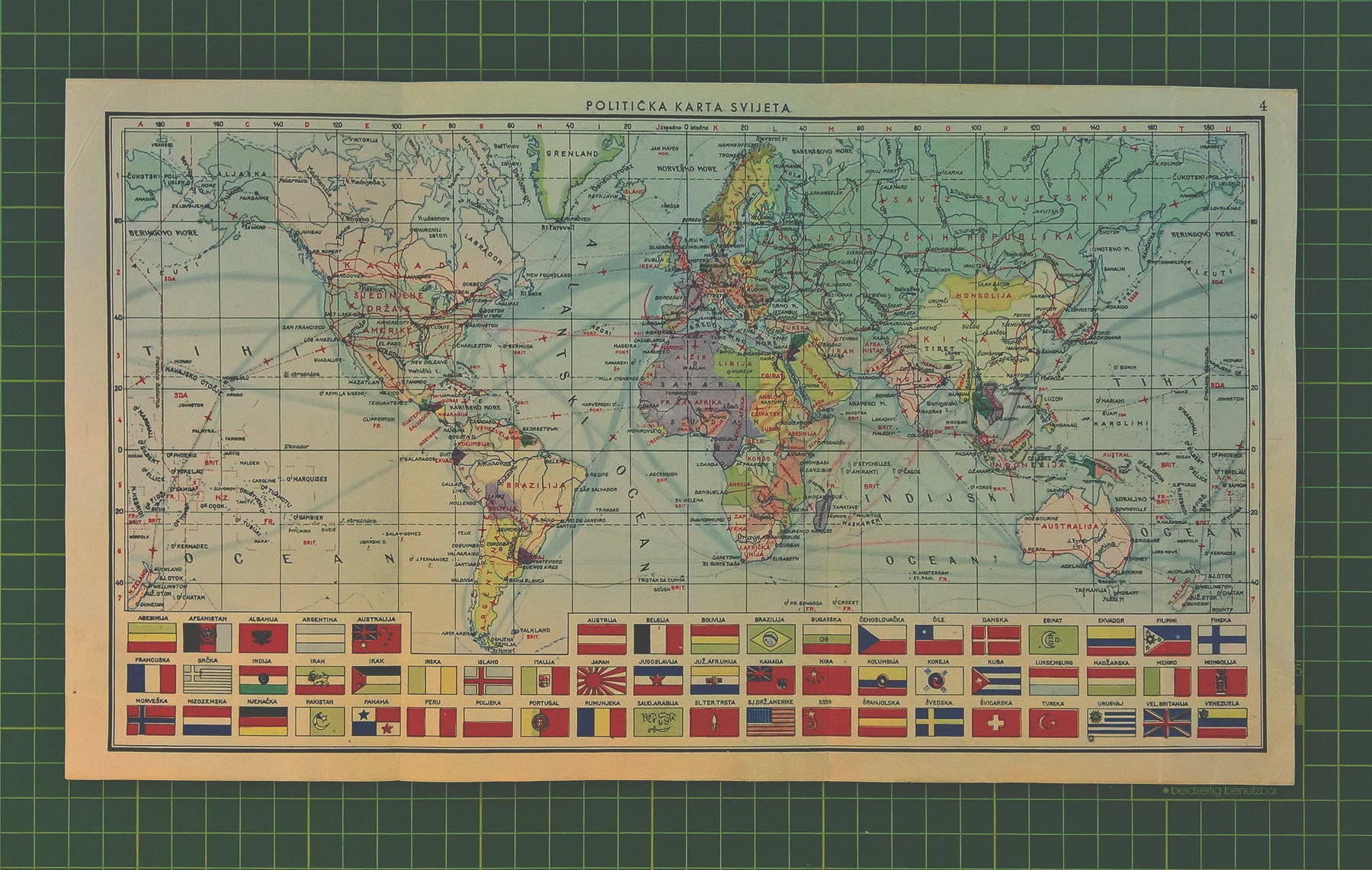 1951 Vintage World Map