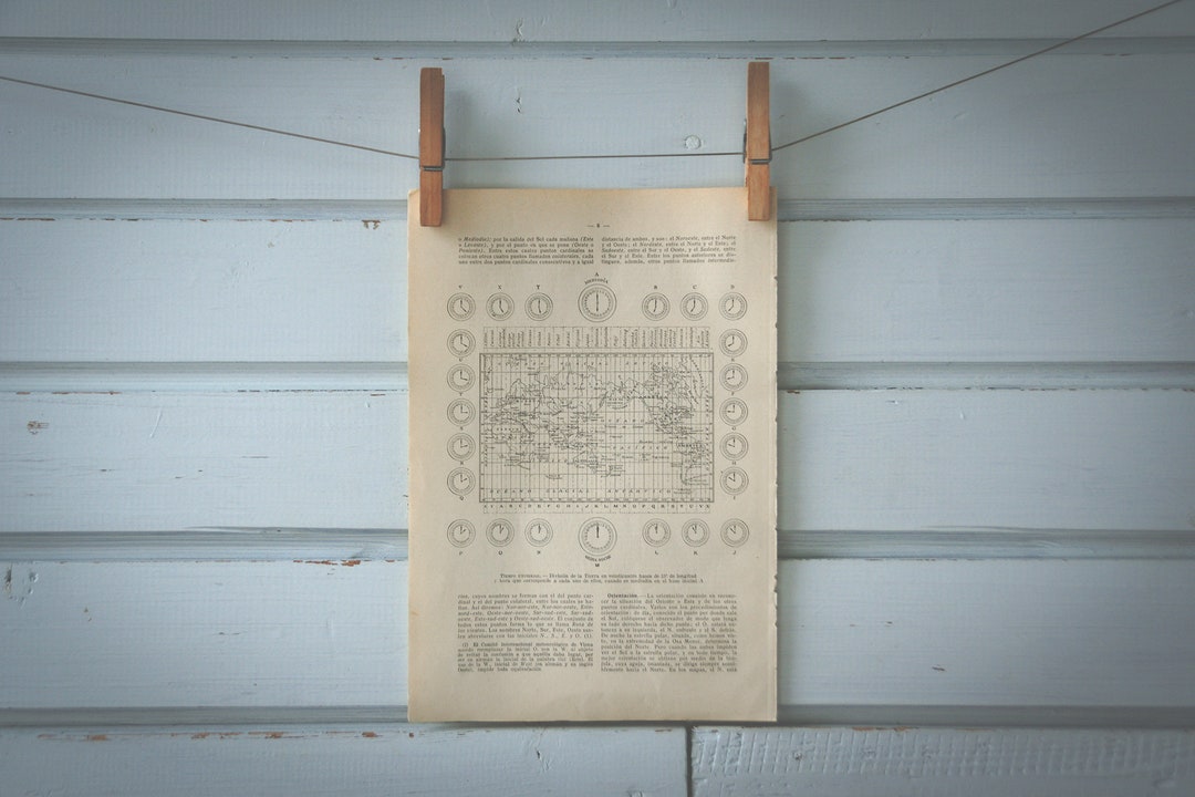 1928 Vintage Time Zones World Map - Etsy