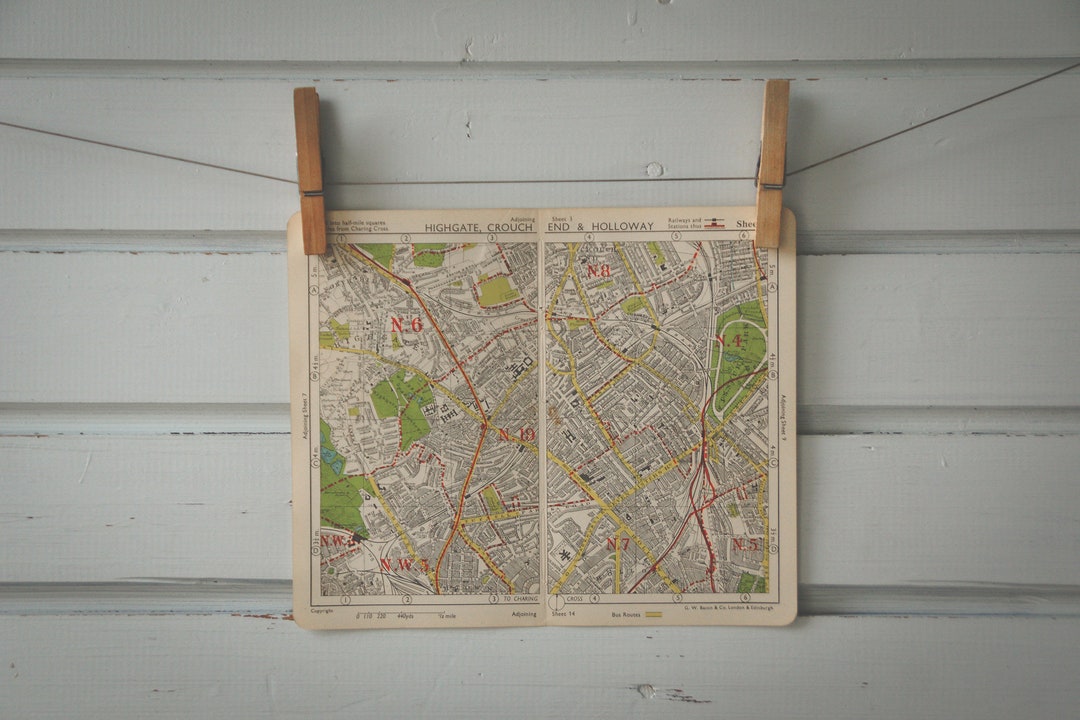 1950s Vintage Map of Highgate, Crouch End & Holloway - Etsy
