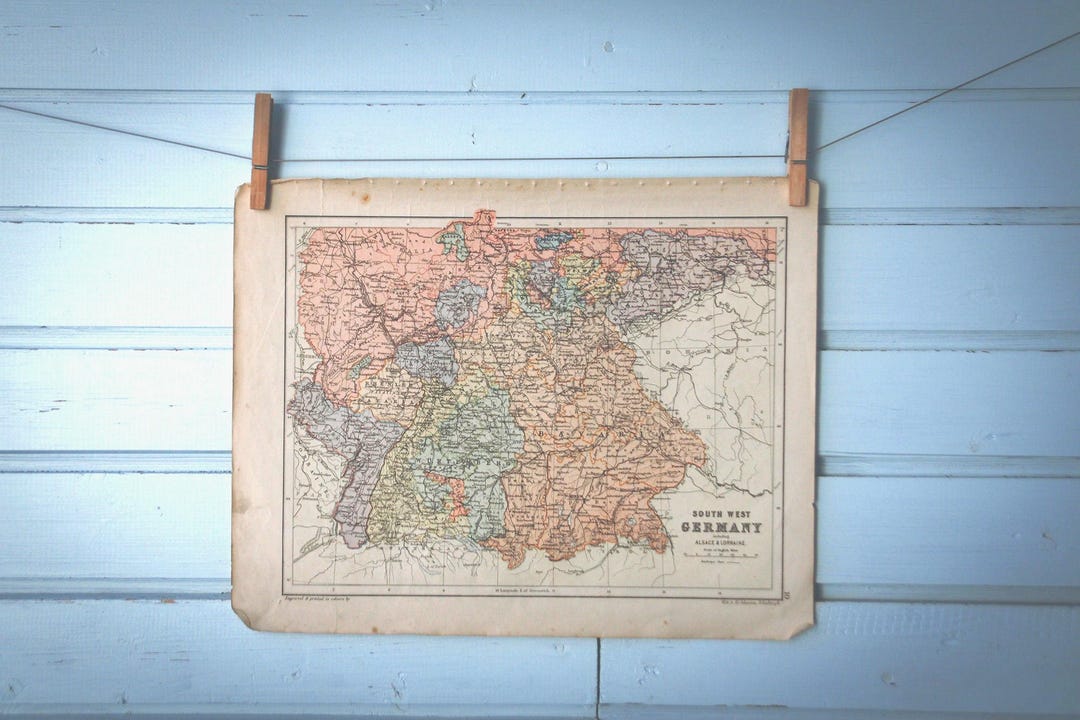 1883 Vintage South Germany Map - Etsy