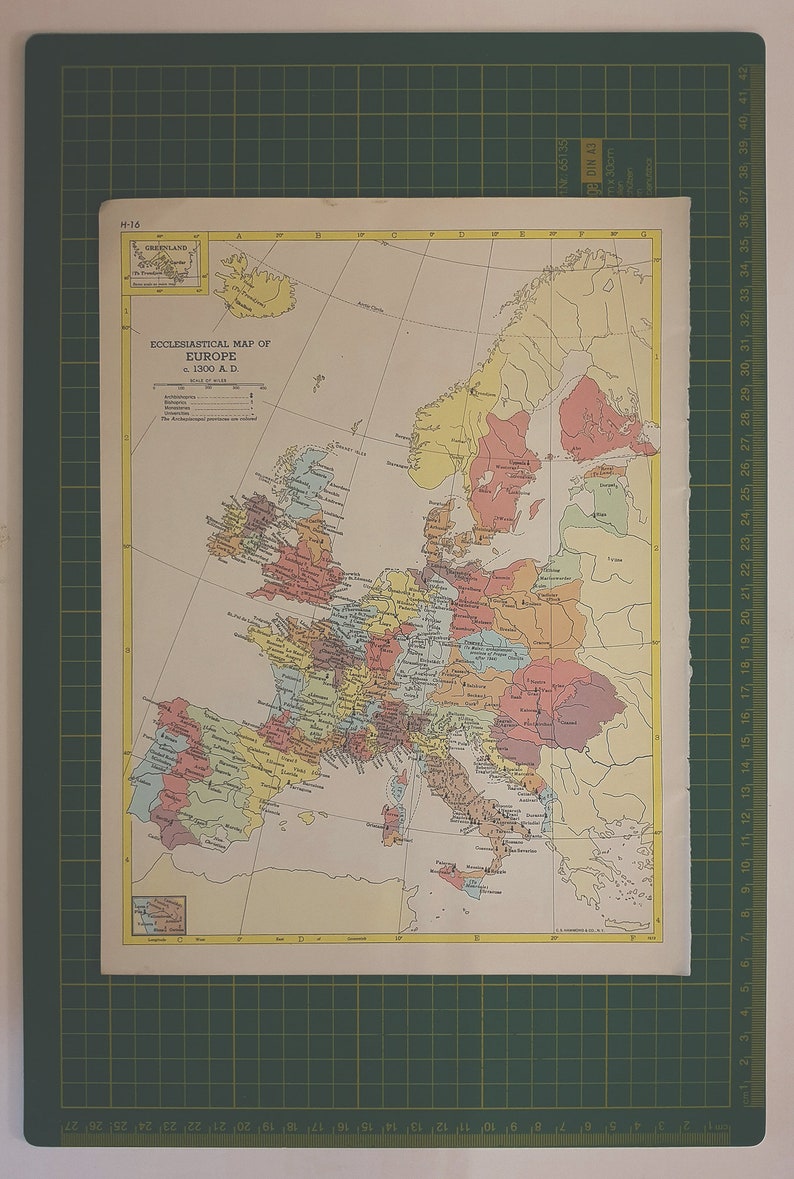 1957 Vintage Ecclesiastical Map of Europe in 14th Century - Etsy