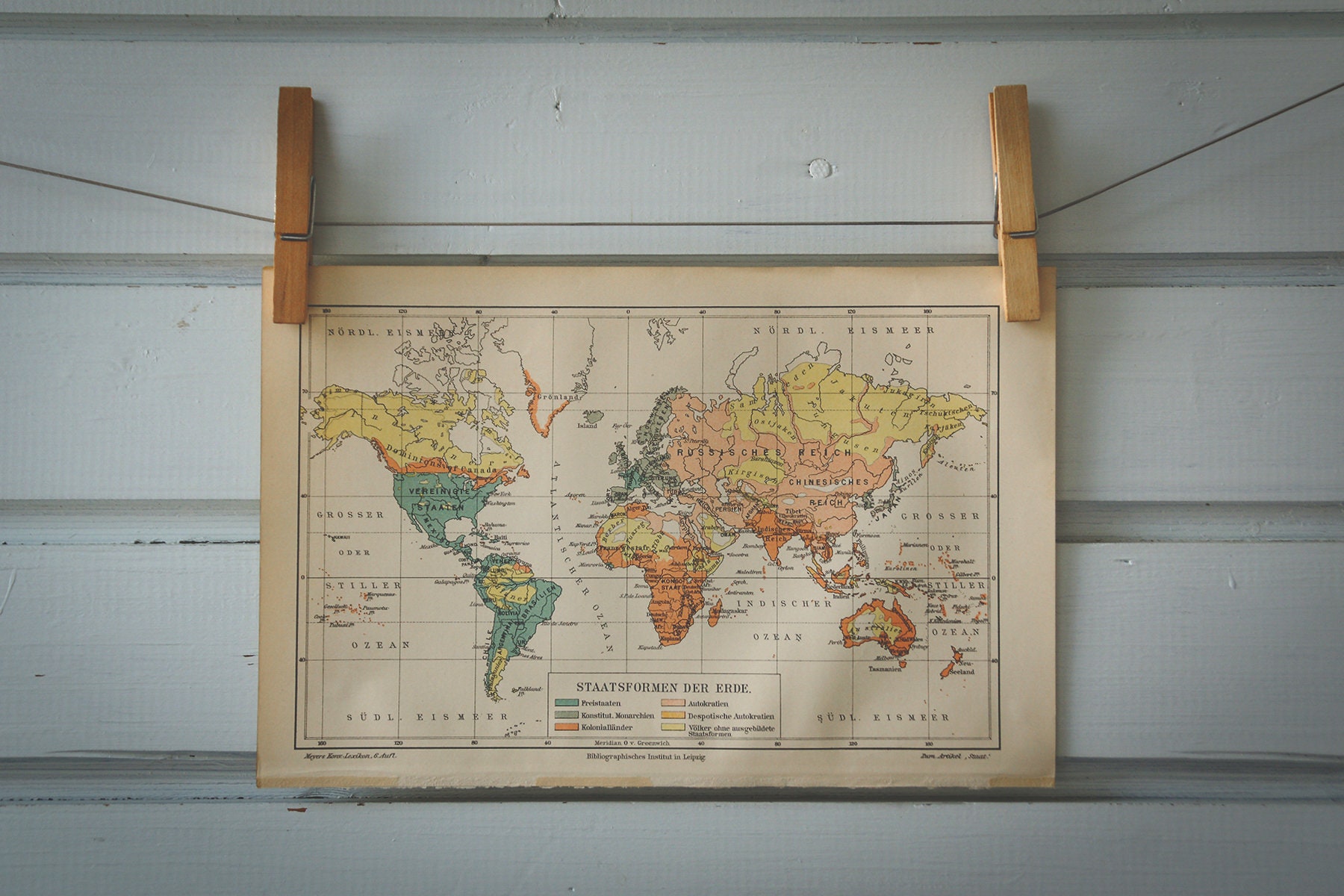 1907 Vintage Government Types World Map