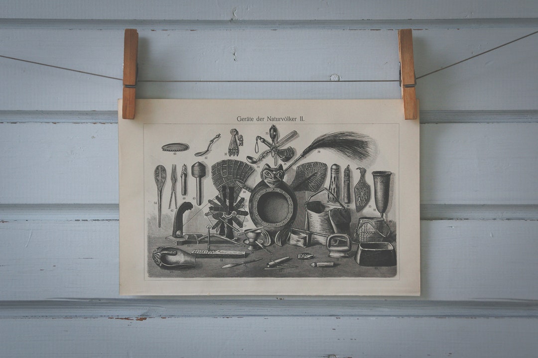 1907 Vintage Indigenous Tools Lithograph Illustration - Etsy