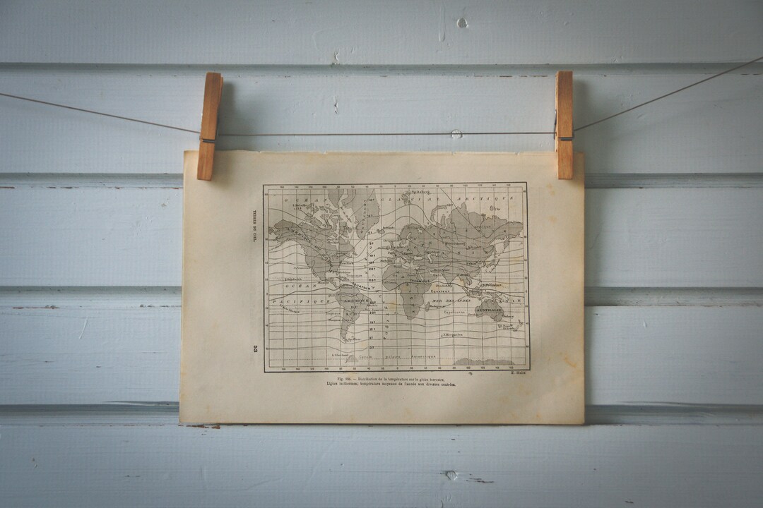 1884 Vintage World Temperature Map - Etsy