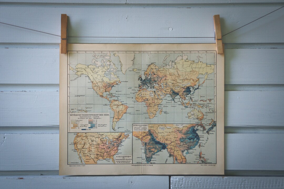 1907 Vintage Population Density World Map - Etsy