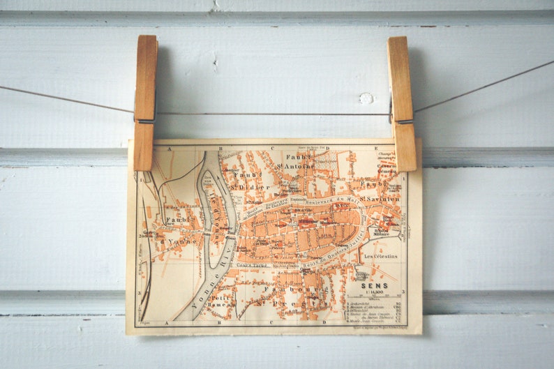 1908 Vintage Sens Map - Etsy