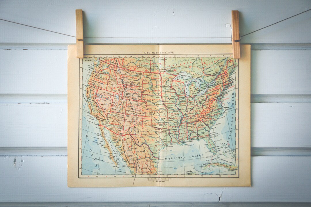 1956 Vintage USA Map - Etsy