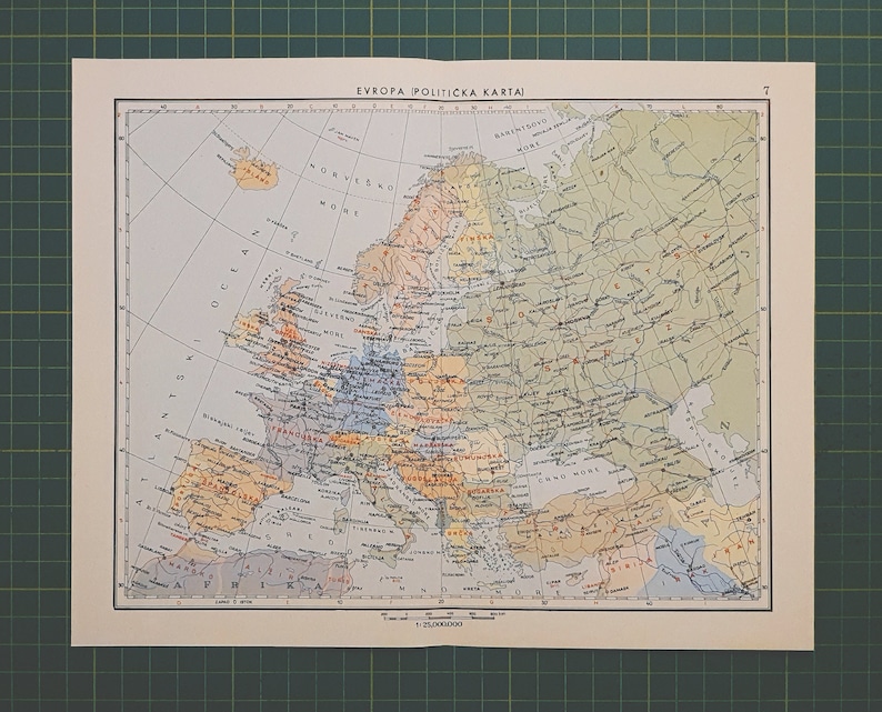 1956 Vintage Map of Europe - Etsy