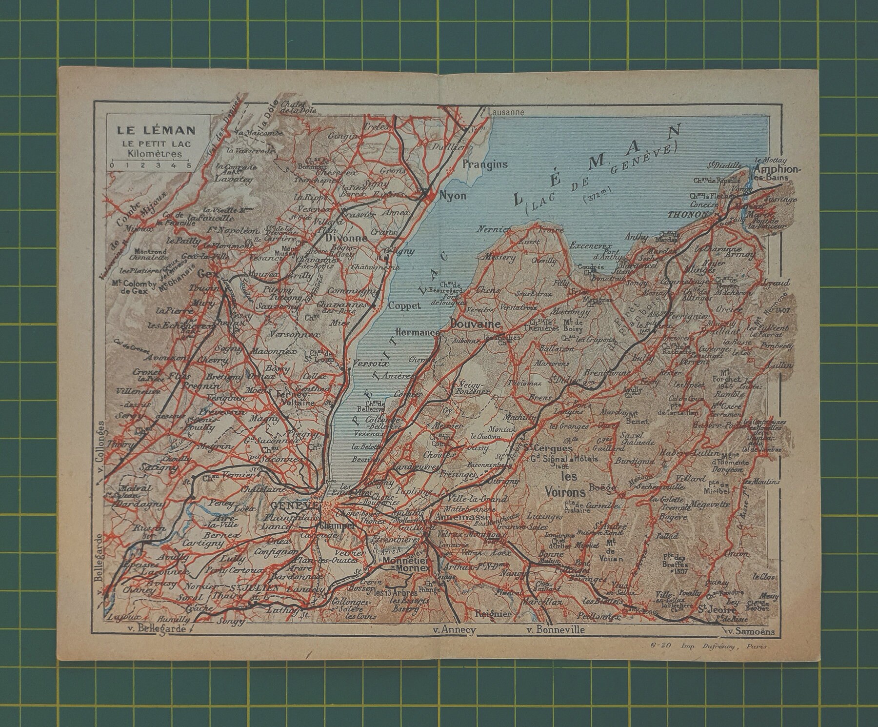 1920 Vintage Geneva & Surroundings Map 1920 Vintage Geneva & Surroundings Map