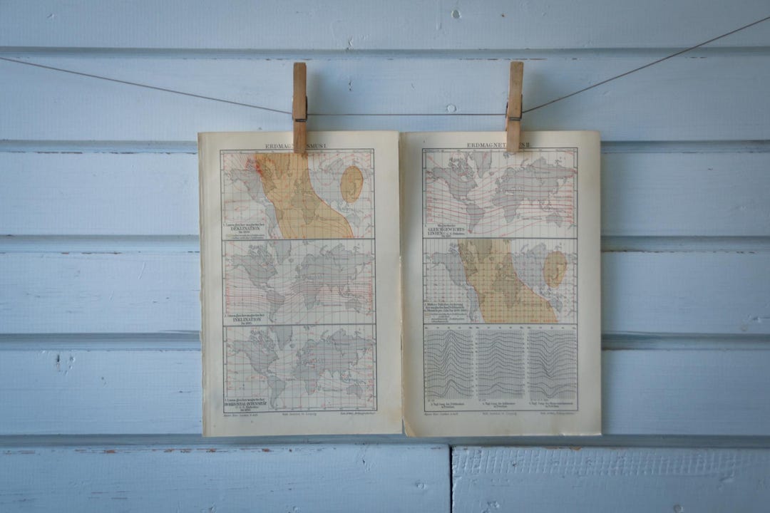 1907 Vintage Earth Magnetism Map - Etsy