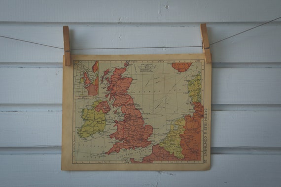 1950 Vintage Map of United Kingdom & Ireland - Etsy