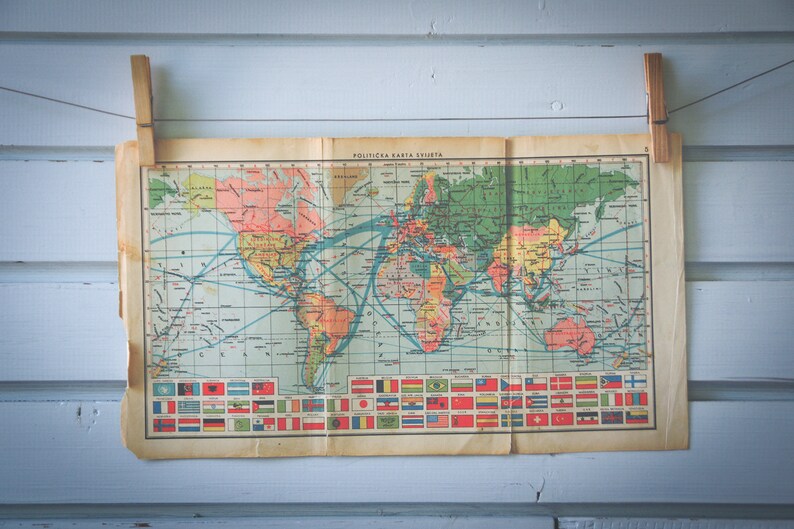 1959 Vintage World Map - Etsy