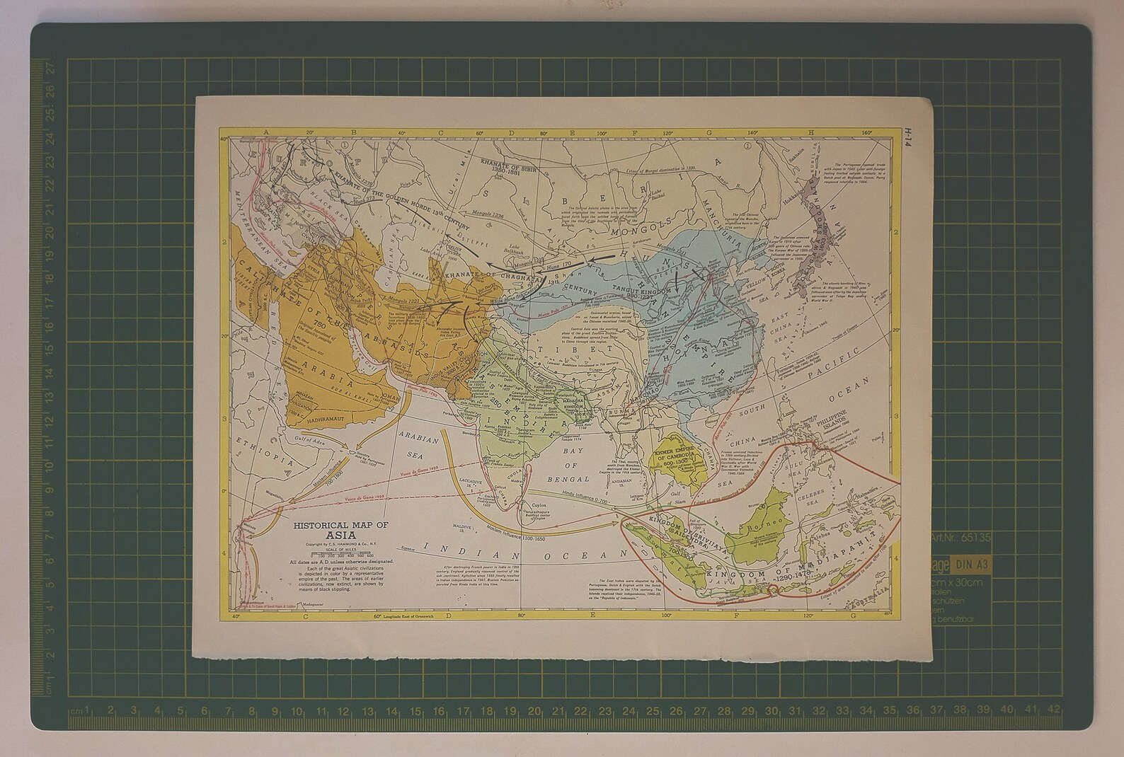 1957 Vintage Historical Map of Asia - Etsy