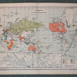 1897 Vintage Colonial Map of the World - Etsy