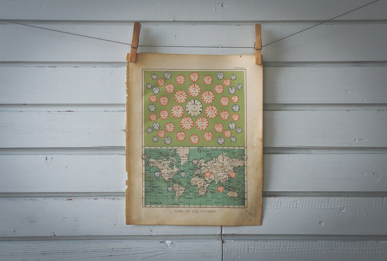1901 Vintage World Time Zones Map - Etsy