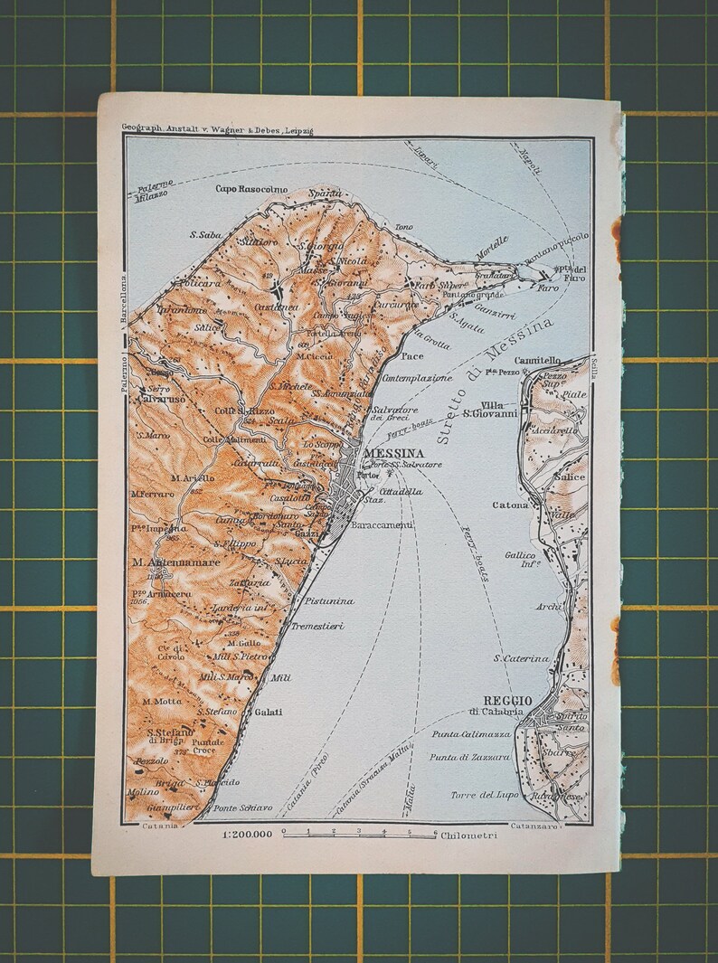 1911 Vintage Strait of Messina Map | Etsy