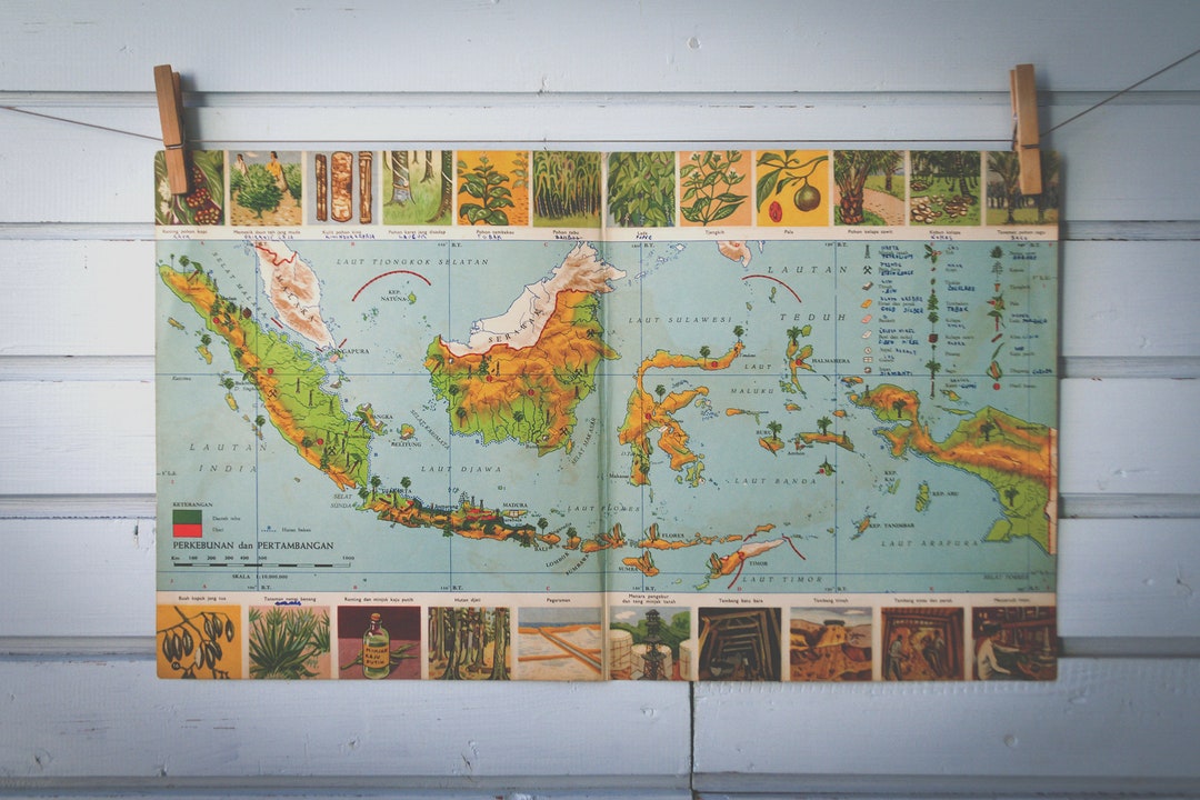 1954 Vintage Indonesia Map - Etsy