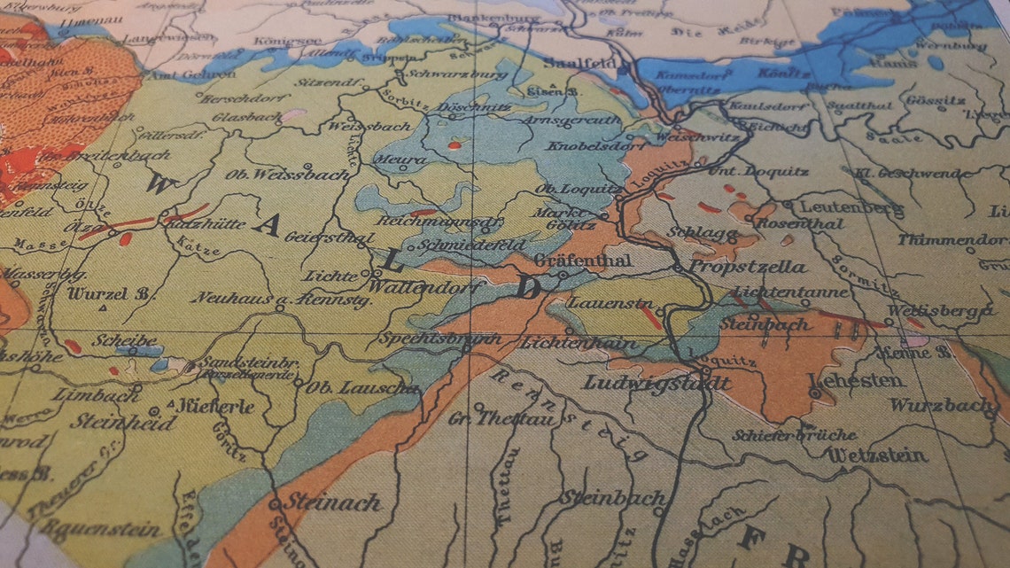 1890 Vintage Geological Map of Thuringia - Etsy