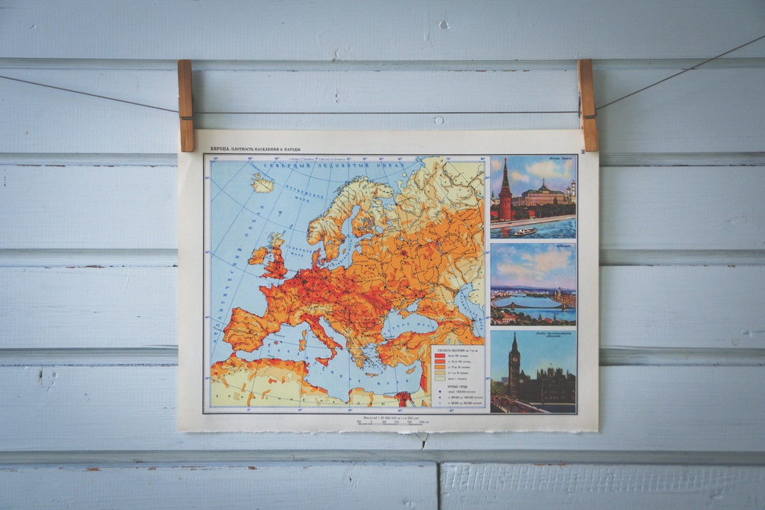 1967 Vintage Europe Population Map - Etsy