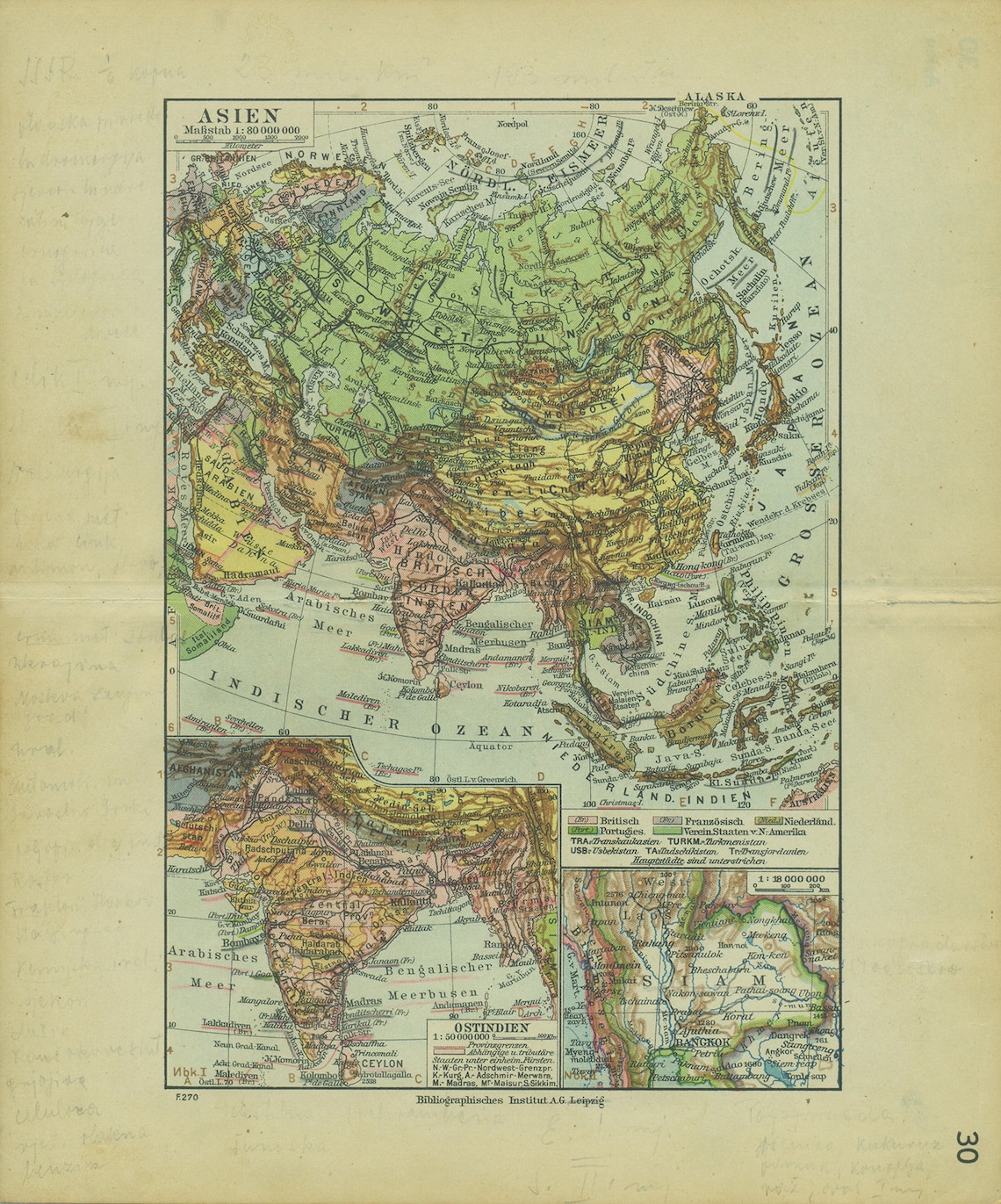 1936 Vintage Map of Asia | Etsy