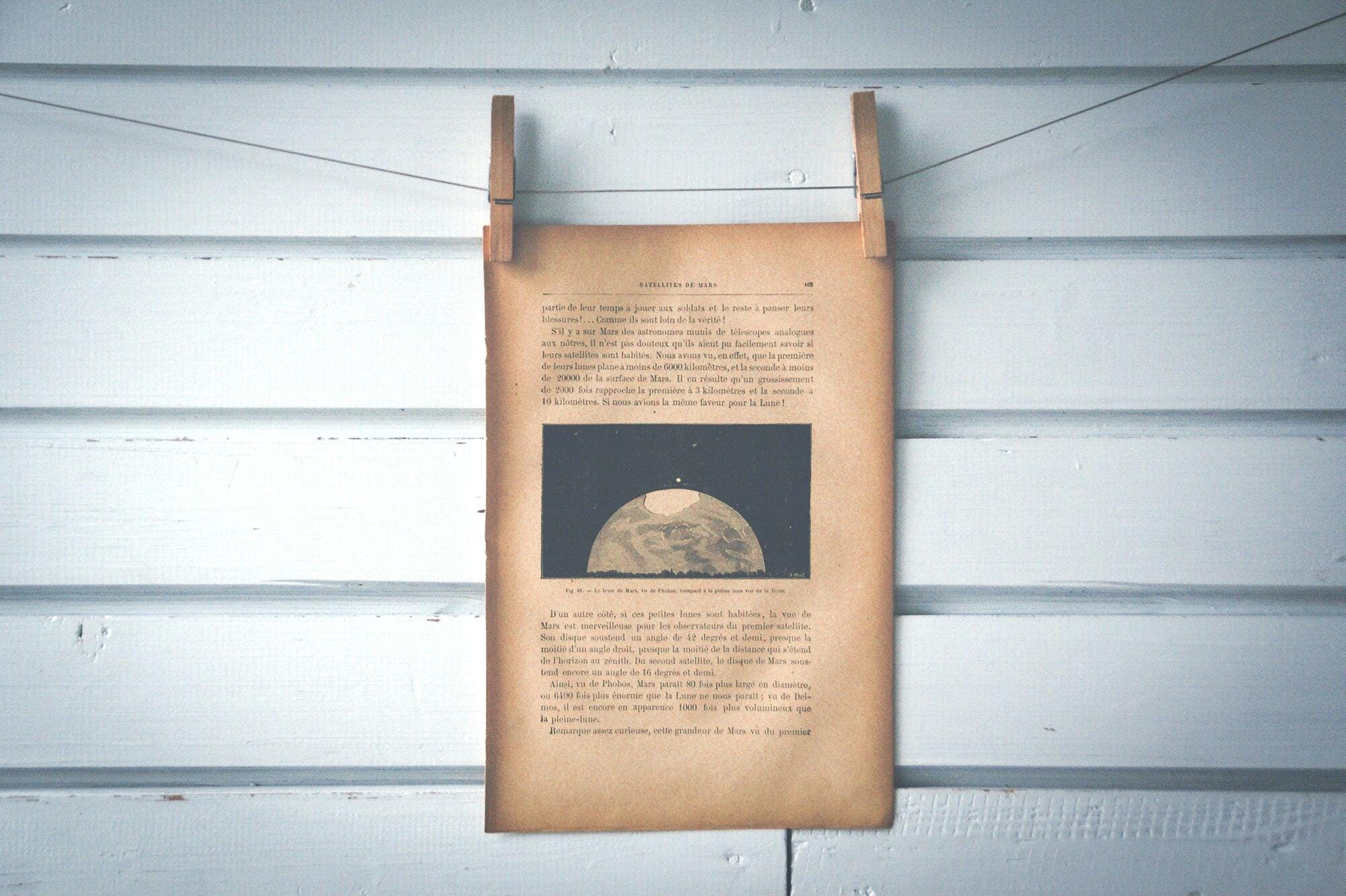 1884 Vintage Phobos & Moon Size Comparison Illustration