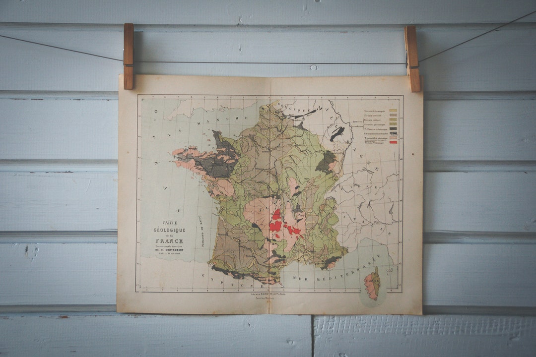 1870 Vintage Geology Map of France - Etsy