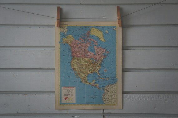 1958 Vintage North America Map | Etsy