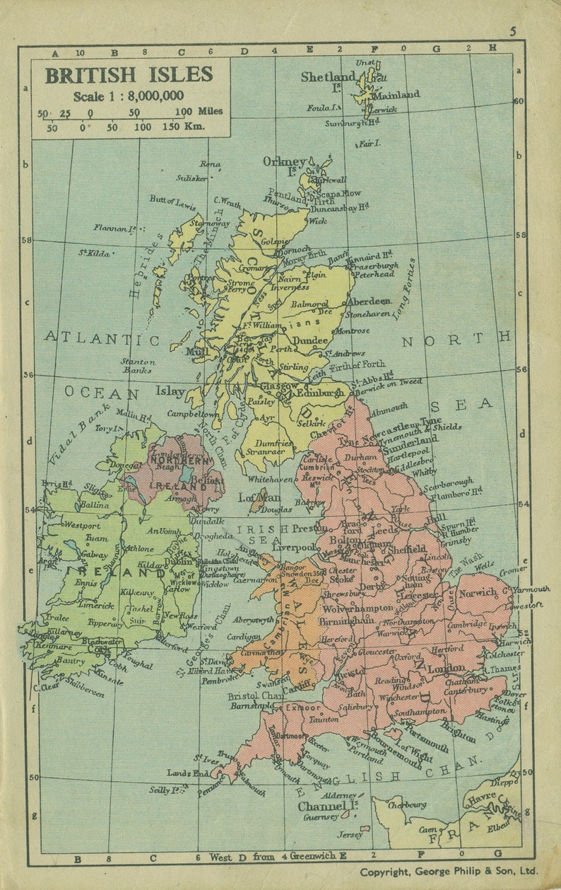 1946 Vintage United Kingdom & Ireland Map | Etsy