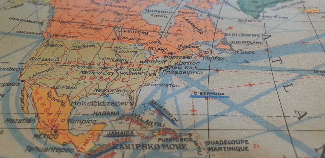 1958 Vintage World Map - Etsy