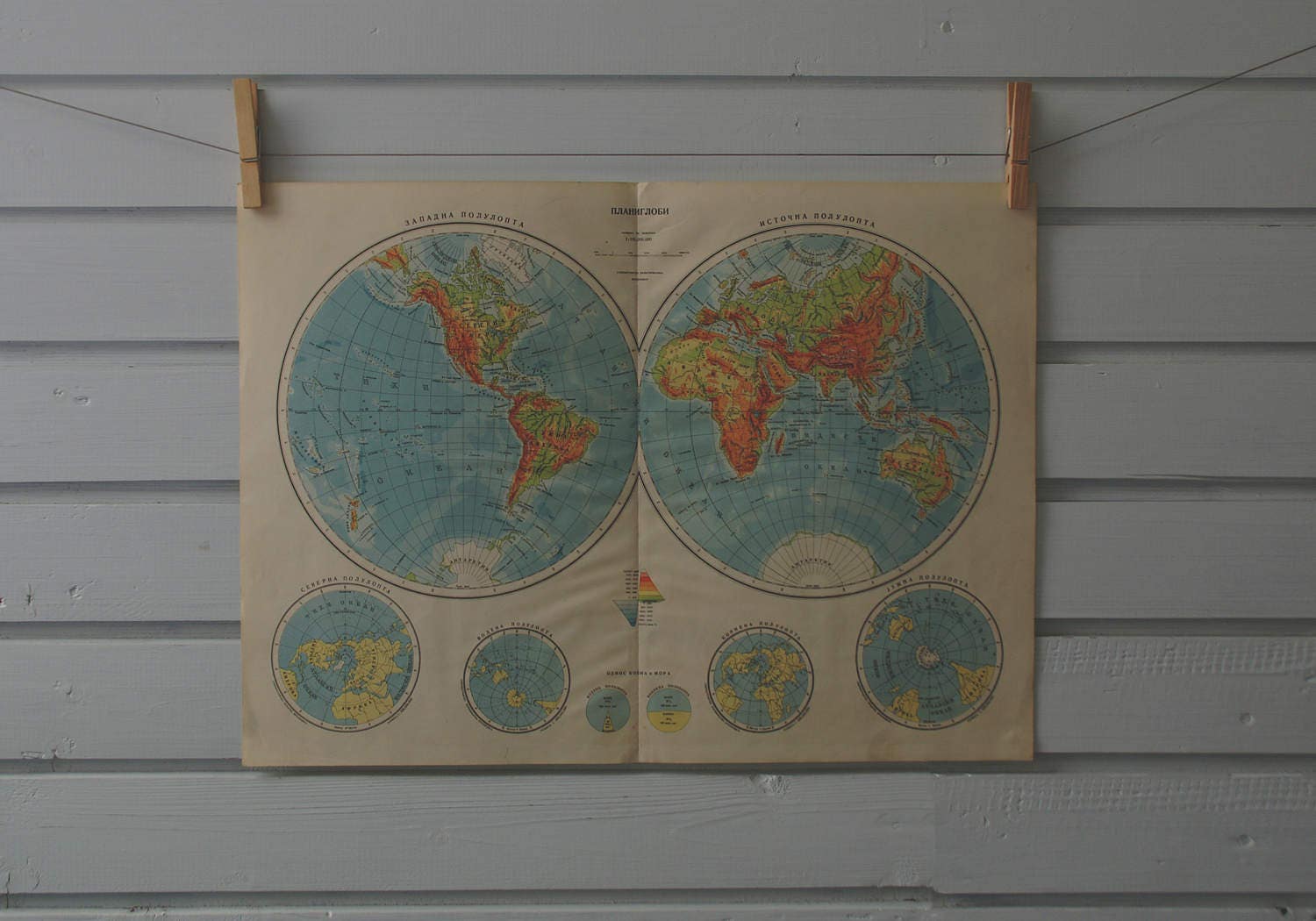 1891 Original Antique World Map Map of the World Physical Map 9 x 12 ...