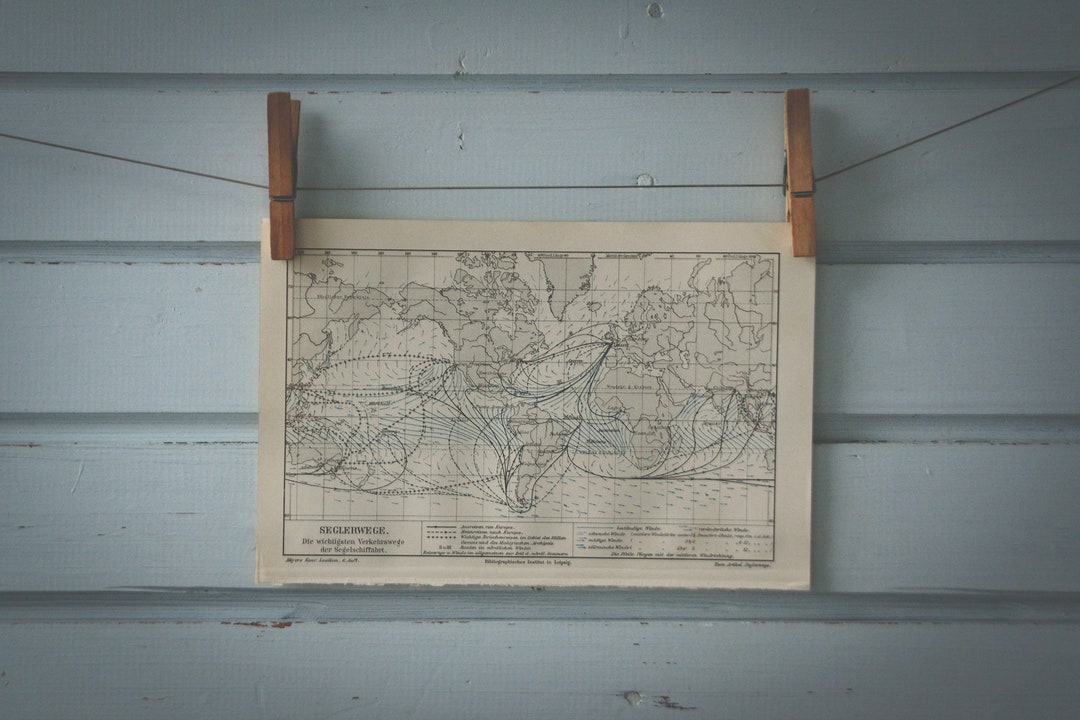 1907 Vintage Sailing Routes World Map - Etsy