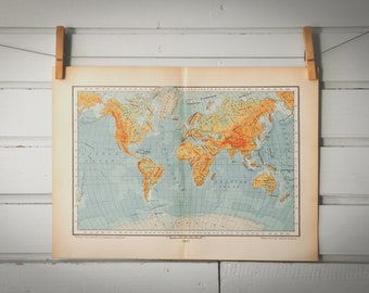 1957 Vintage Interwar Period Map of the World | Etsy