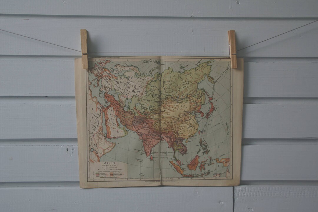 1912 Vintage Map of Asia - Etsy
